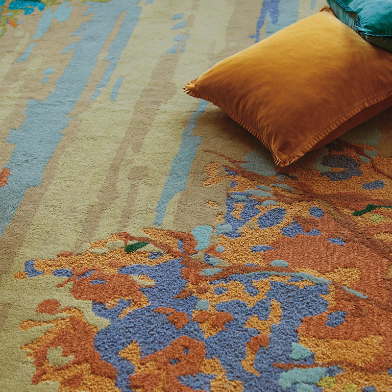 CompanyC Landscape Floral Handmade Tufted Wool Teal/Yellow/Blue Area ...