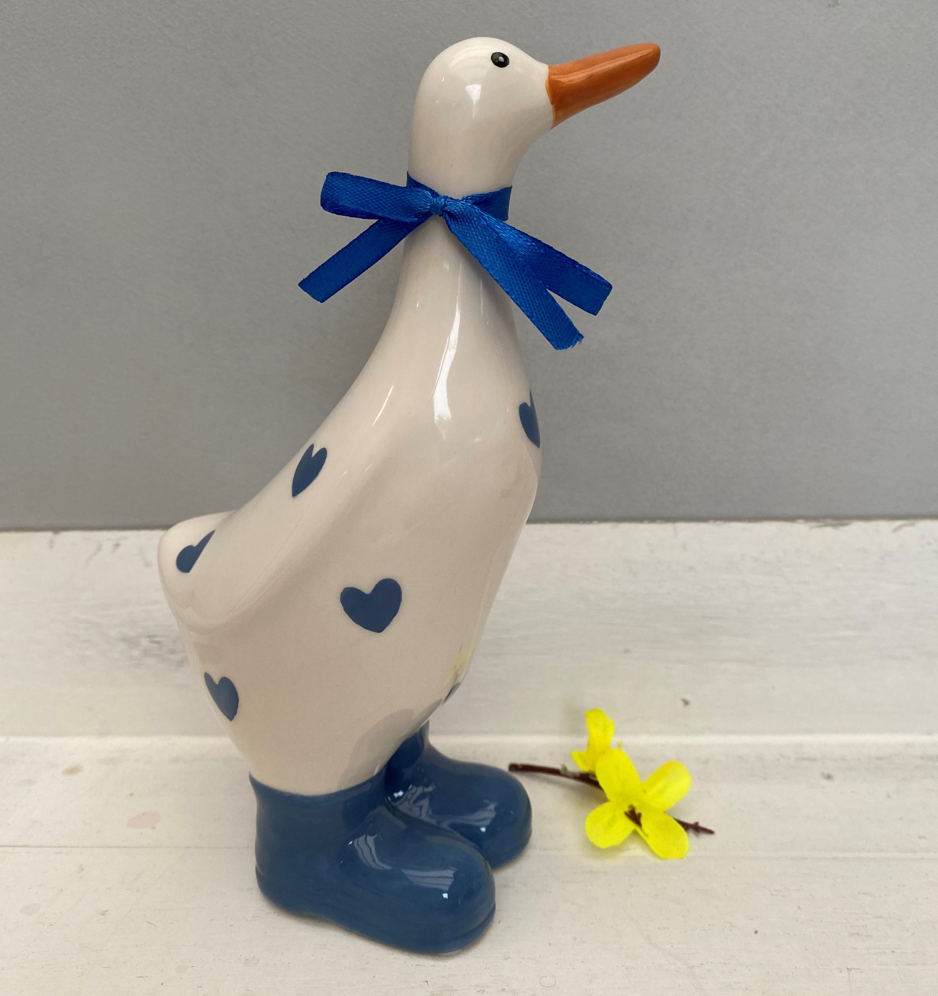 Happy Larry Large Ceramic Polka Dot Duck - Navy Hearts | Wayfair.ie