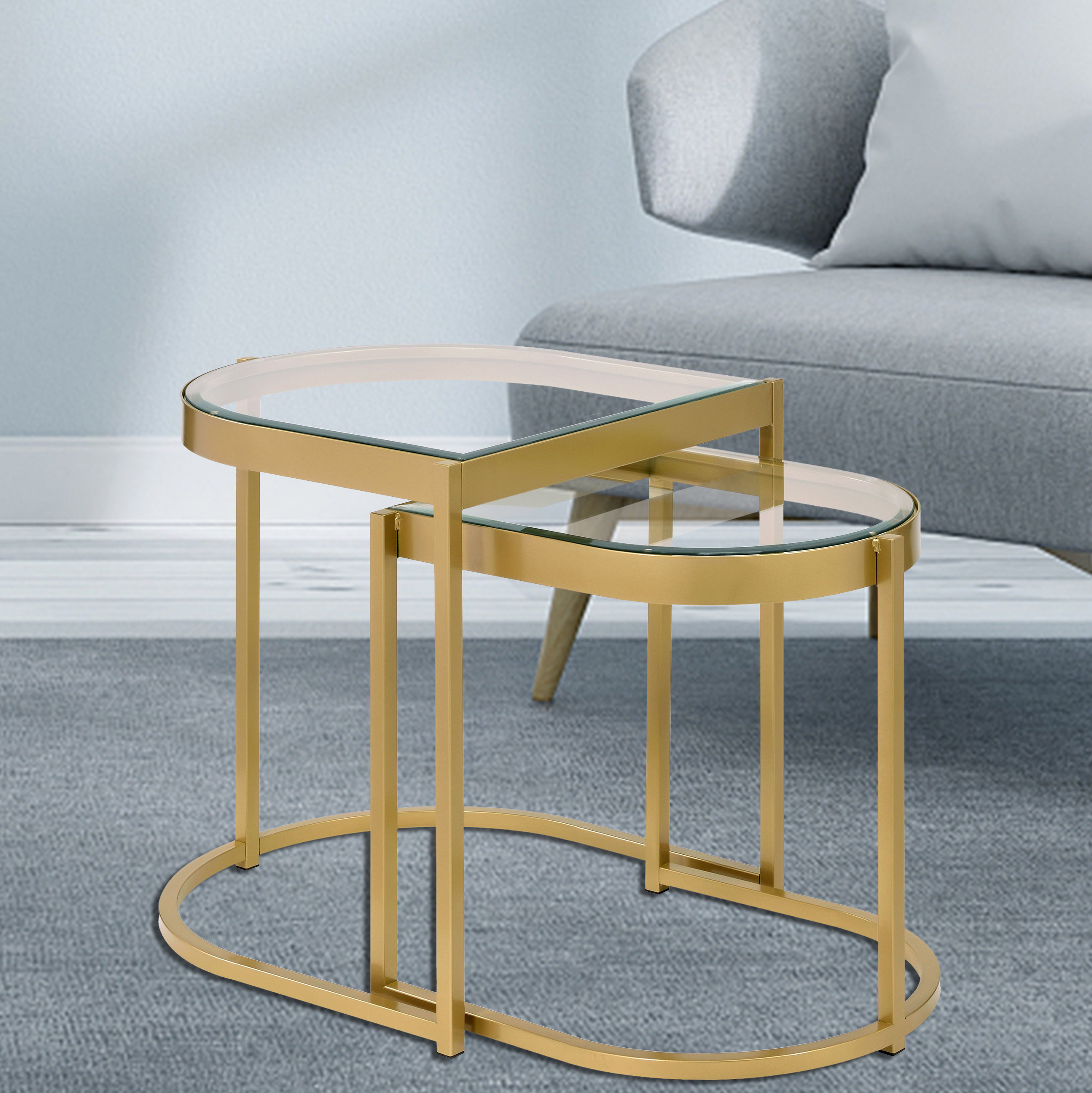Everly Quinn Gold 24"h Glass Nesting Coffee Table | Wayfair