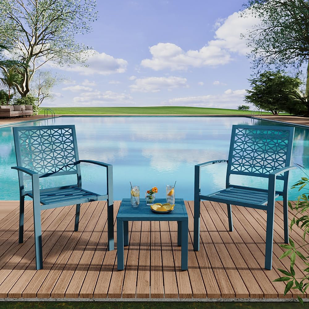Winston Porter 3-Piece Bistro Set, Outdoor Bistro Set, Stackable Metal ...