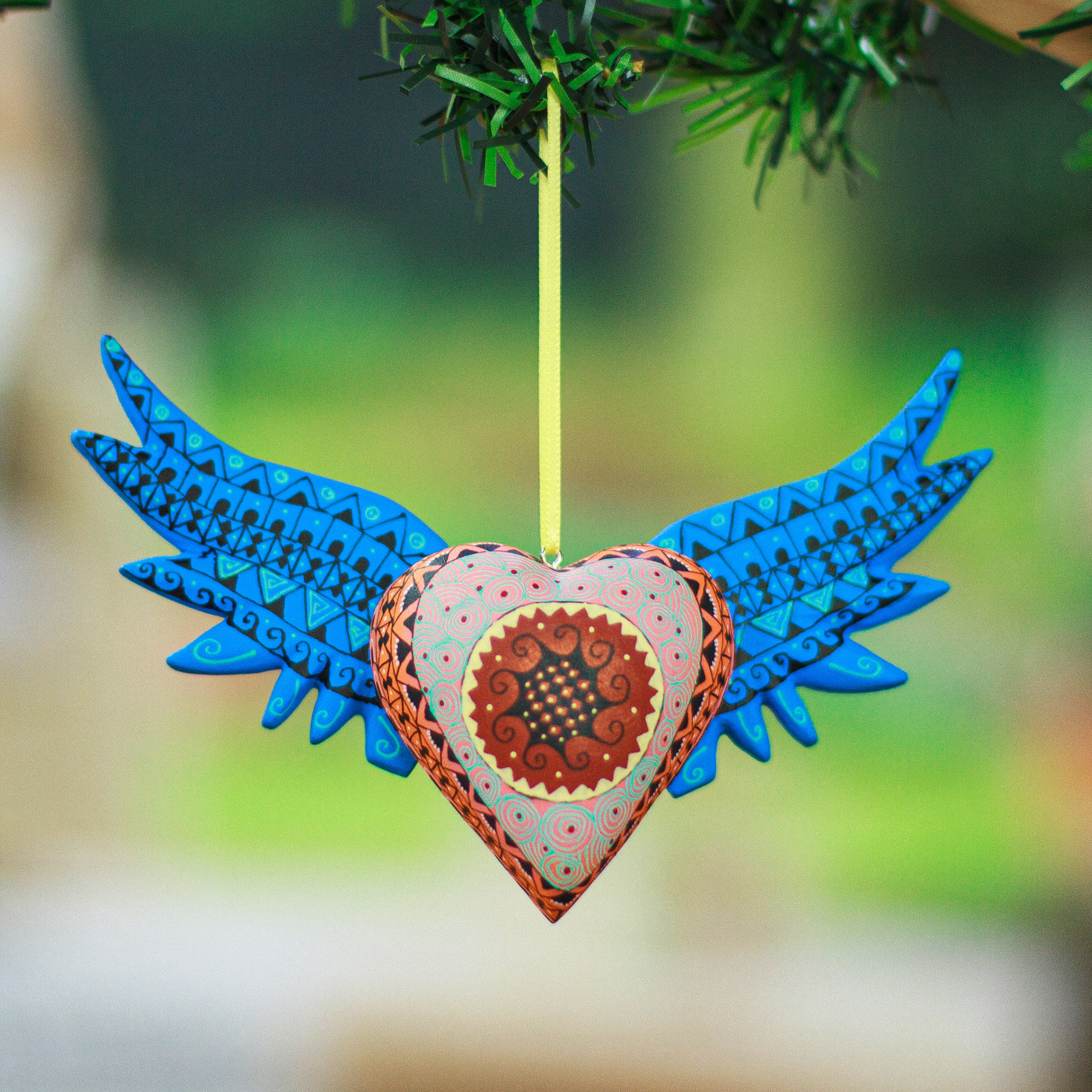 Dakota Fields Handmade Cyan Wings Of The Heart Wood Alebrije Ornament ...