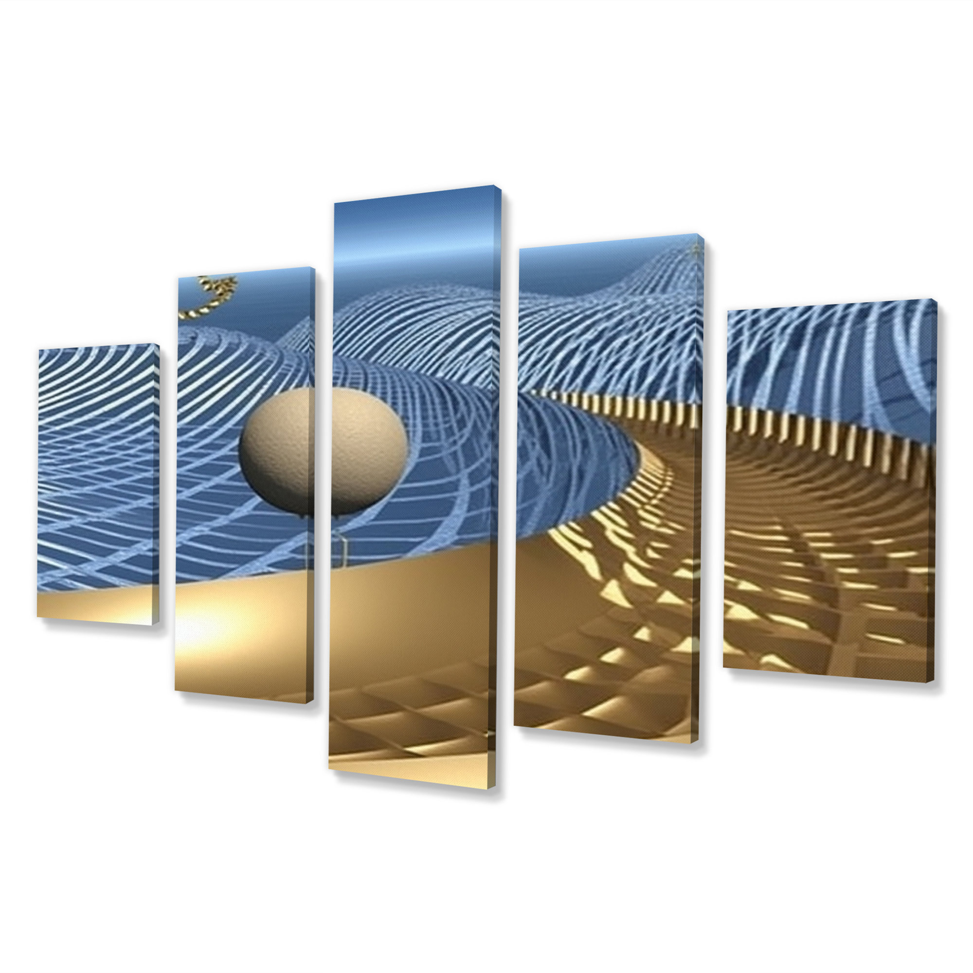 Ivy Bronx Golden Infinity Matrix - Fractals Canvas Wall Art - 5 Panels ...