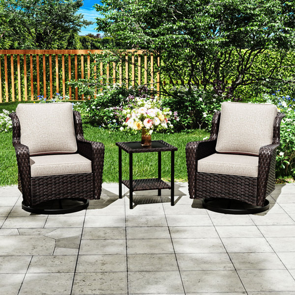 Winston Porter 3-piece Patio Rattan Swivel Chair Set | Wayfair