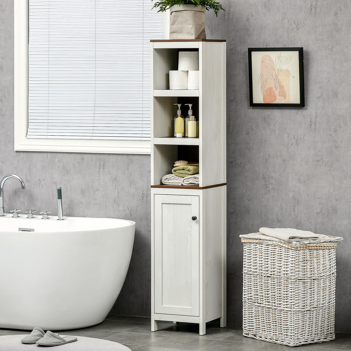 Winston Porter Tall Bathroom Storage Cabinet, Freestanding Tower ...