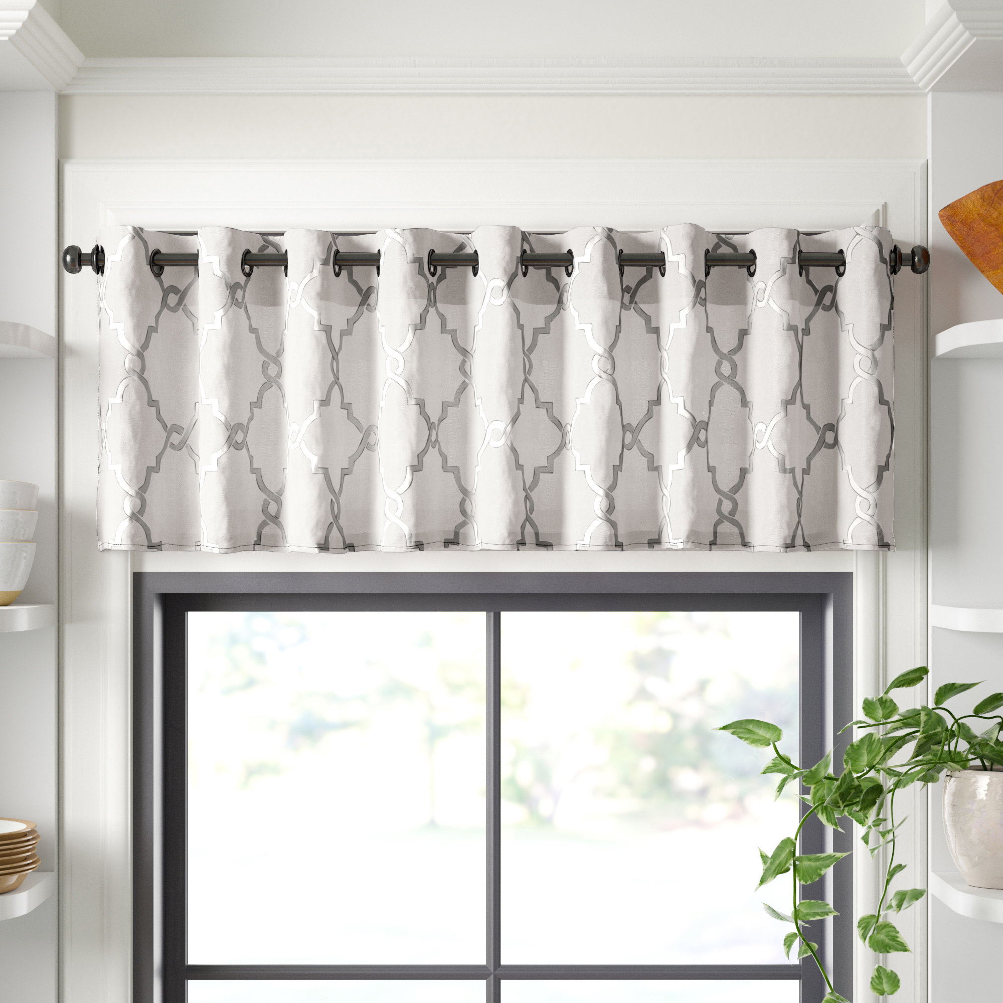 Madison Park Saratoga Fretwork Print Grommet Top Single Window Valance ...