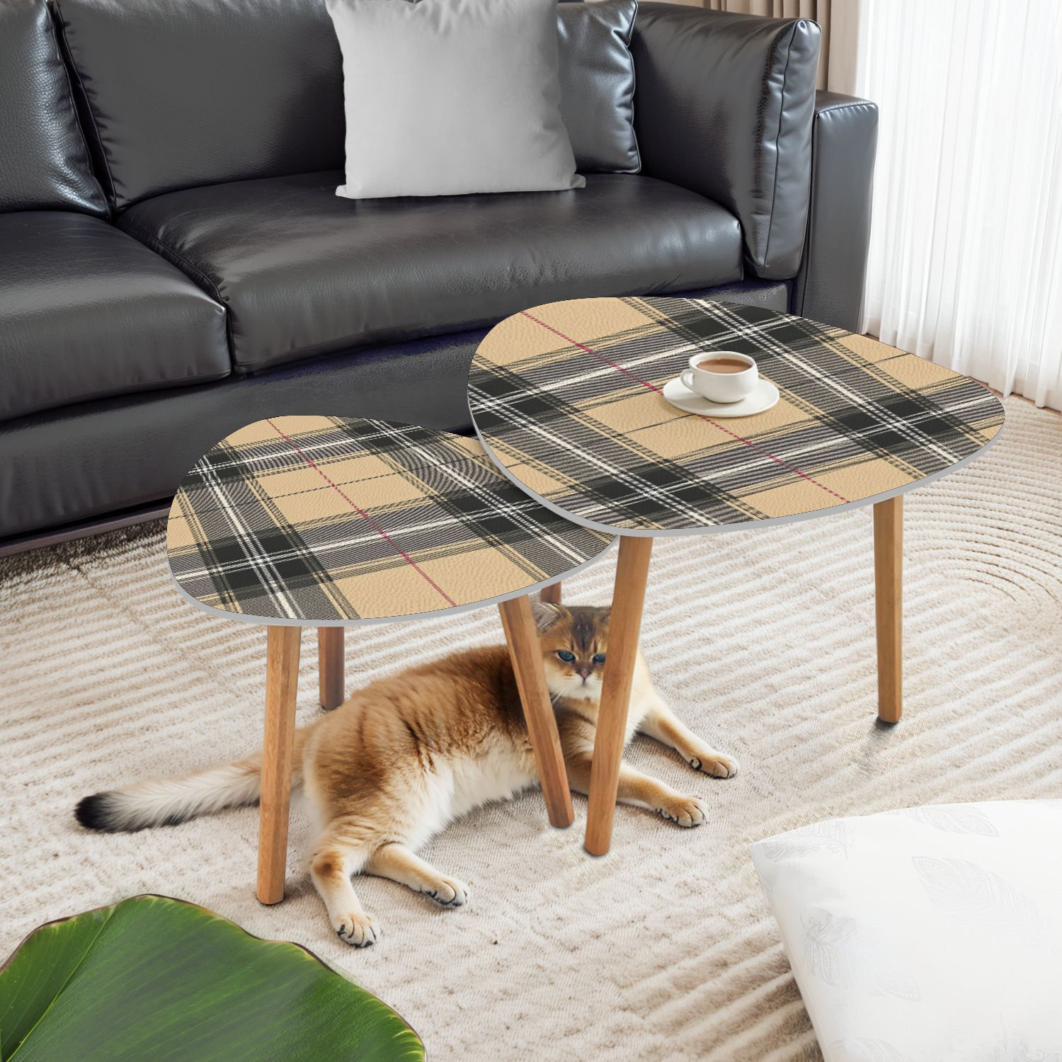 George Oliver Triangle Nesting Coffee Table Set of 2 Plaid Check fabric ...