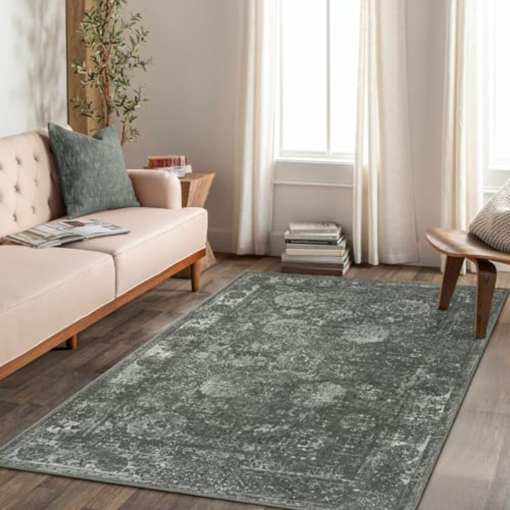 Red Barrel Studio® Vintage Dark Grey Distressed Area Rug, 4X6 Feet, Low ...