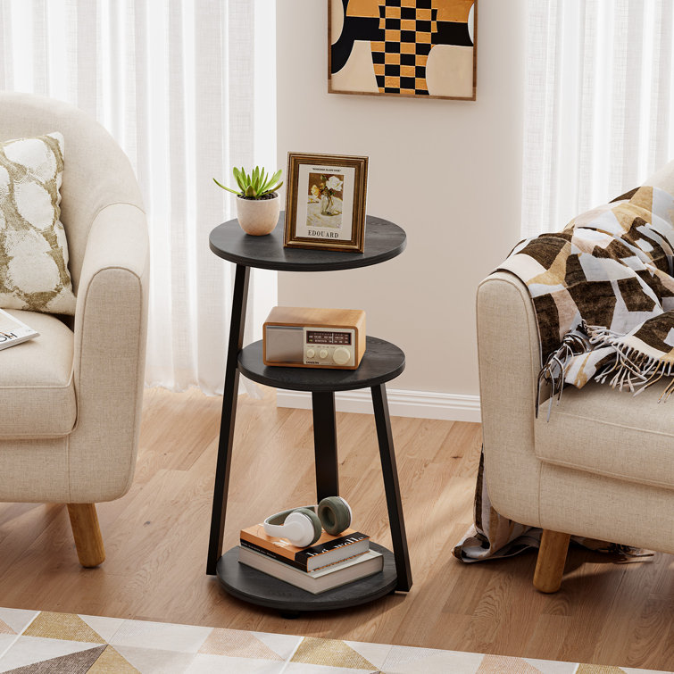 17 Stories Vernestine Round End Table Side Table with 3-Tier Shelves ...