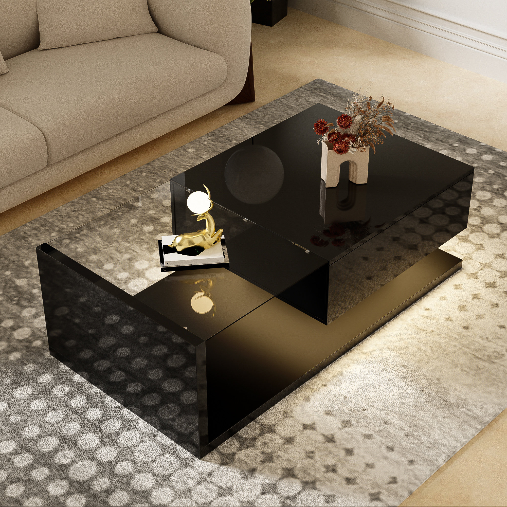 Metro Lane Coffee table,Side tables, coffee tables with glass and LED ...