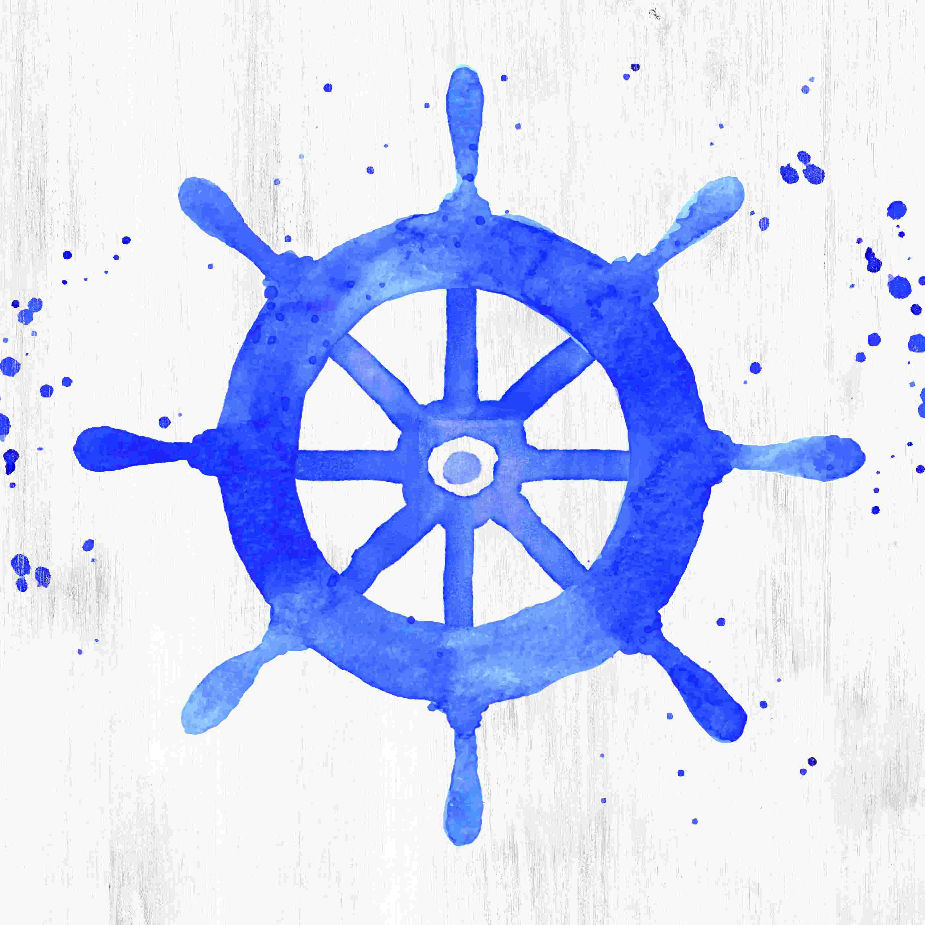 Breakwater Bay Blue Watercolor Captain Wheel - Wrapped Canvas Painting ...