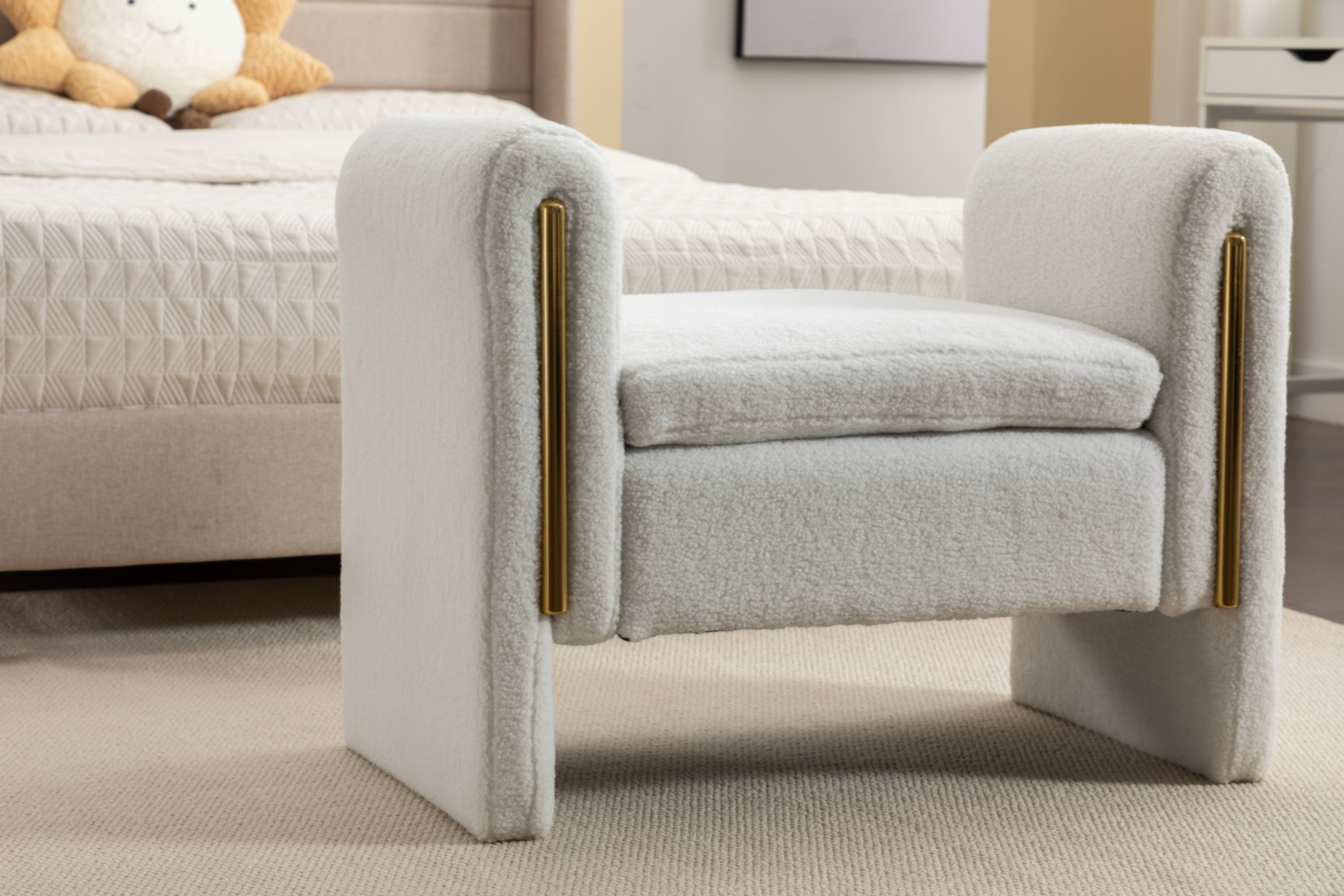 Mercer41 Velvet Fabric Single Bench Shoe Bench Makeup Bench For Bedroom ...