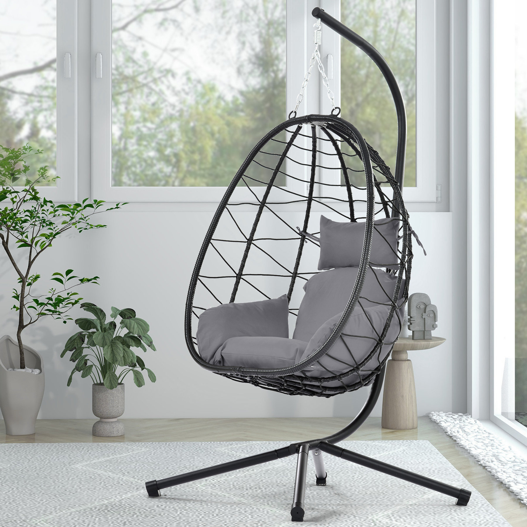 Dakota Fields Egg Chair with Stand Indoor Outdoor Swing Chair Patio ...