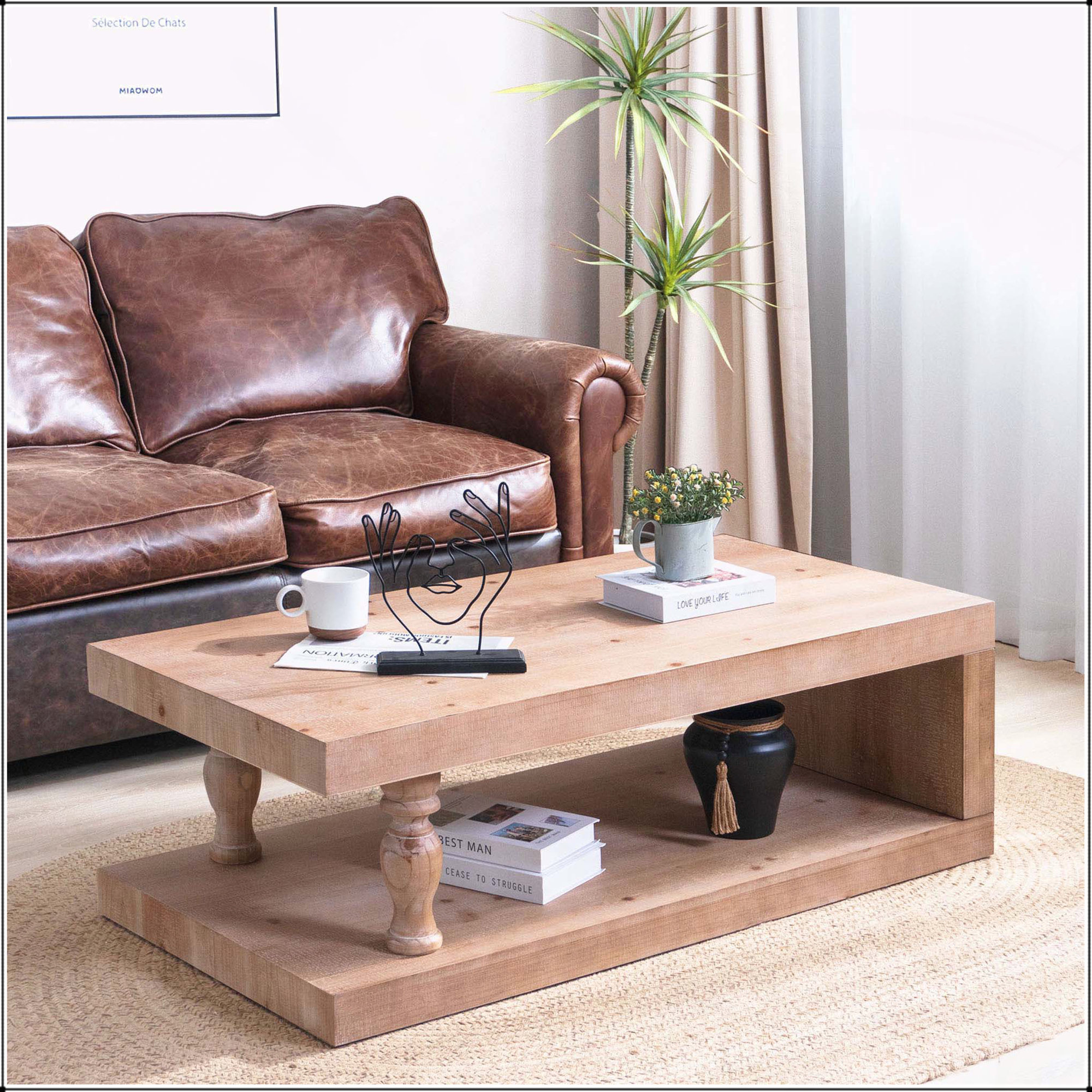 Darby Home Co Rustic Wood Coffee Table with Open Shelf, Perfect for Farmhouse and Living Room ...