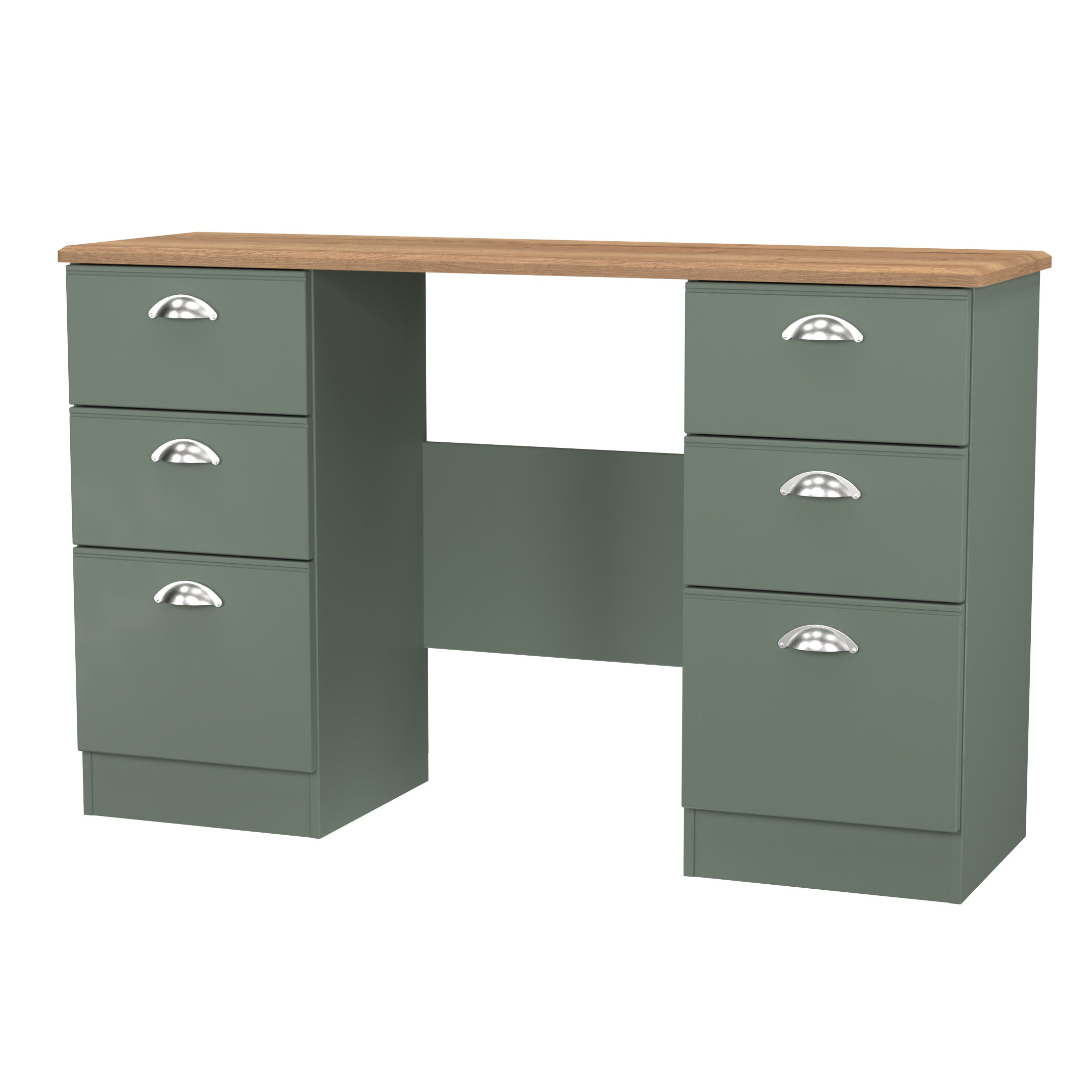 Lark Manor Conners 6 Drawer Kneehole Desk in Reed Green & Riviera Oak ...