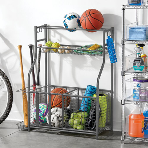 mDesign Metal Heavy Duty Garage Sports Storage Rack with Top Shelf ...