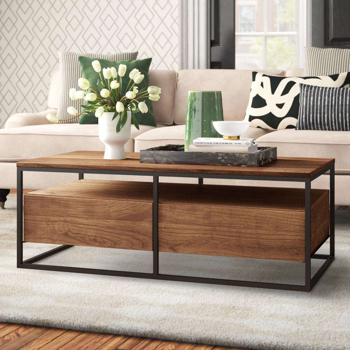 AllModern Paulette Solid Wood Frame Coffee Table with Storage & Reviews ...