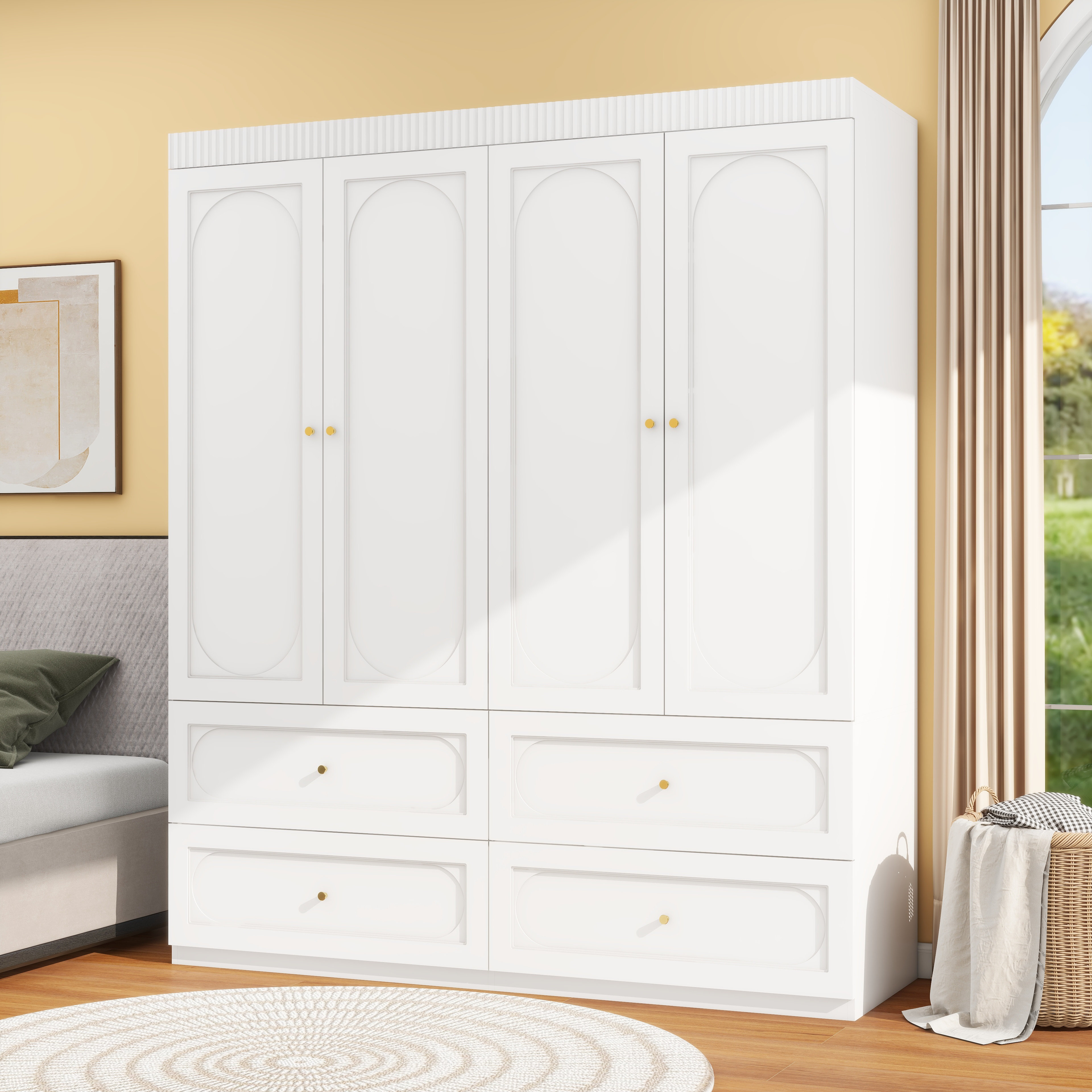 Lark Manor™ Modern 4-Door Wardrobe with 4 Drawers, Multi-Purpose ...