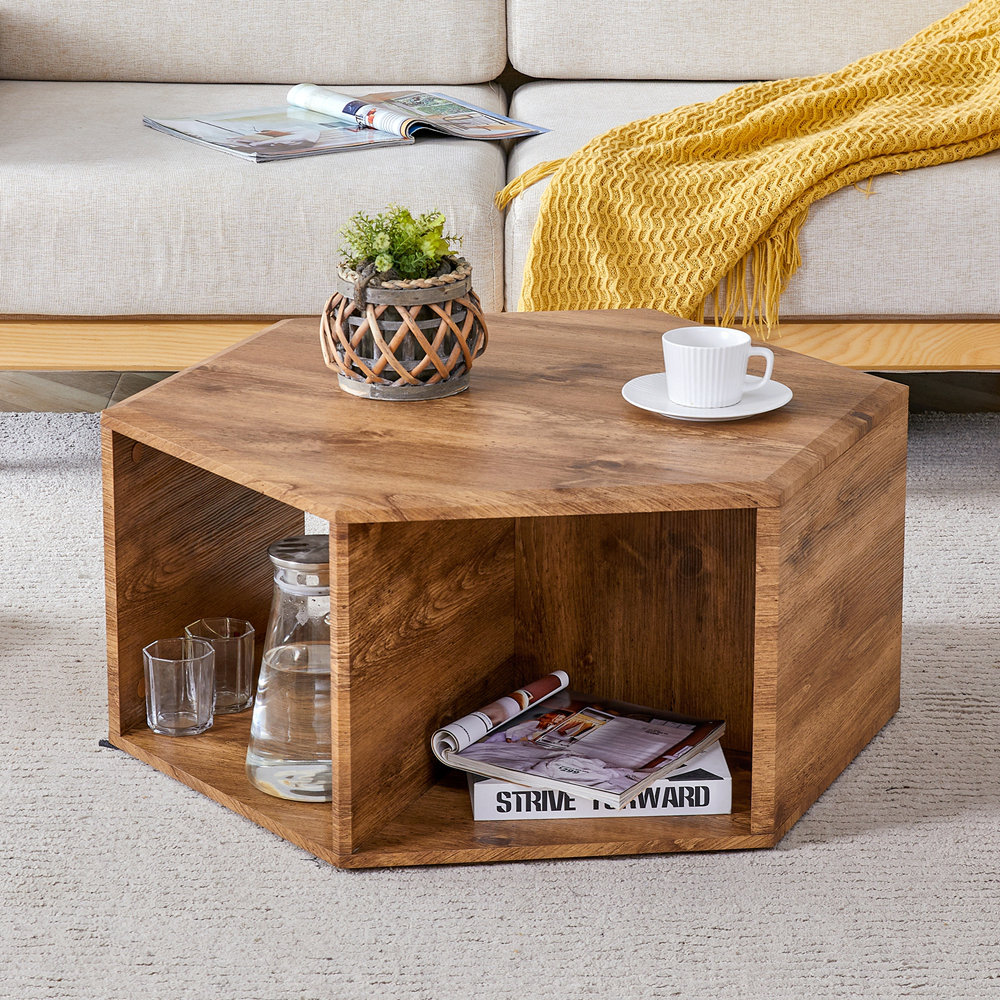 Ebern Designs Versatile Hexagonal MDF Coffee Table with Extra Storage and Stylish Design ...