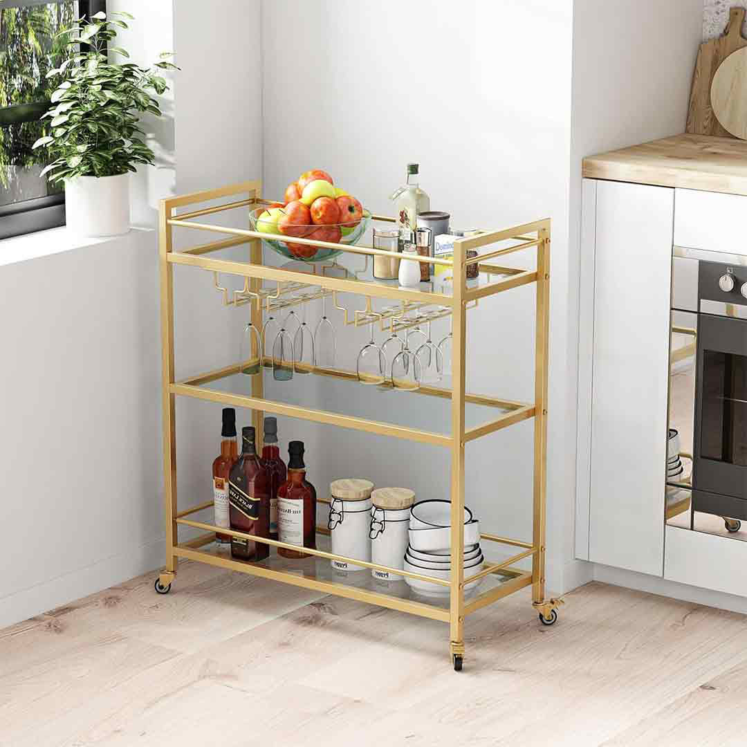 Hokku Designs Glass Bar Carts For Home With Hanging Wine Rack - Home ...