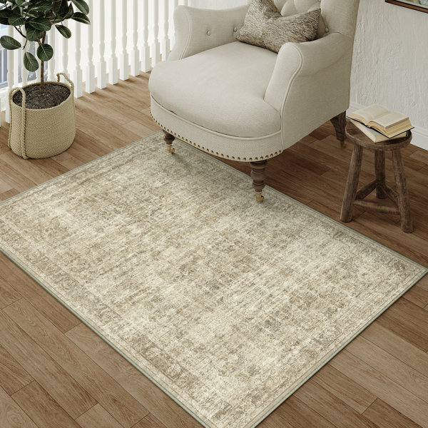 Williston Forge Ladonya Vintage Washable Beige Area Rug with Non-Slip ...