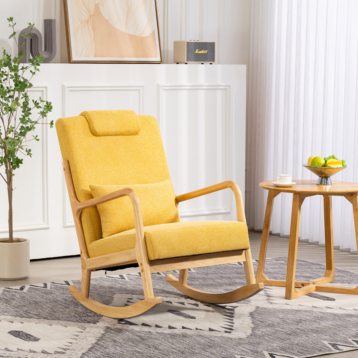 George Oliver Rocking Chair Upholstered Fabric Rocking Armchair Indoor ...