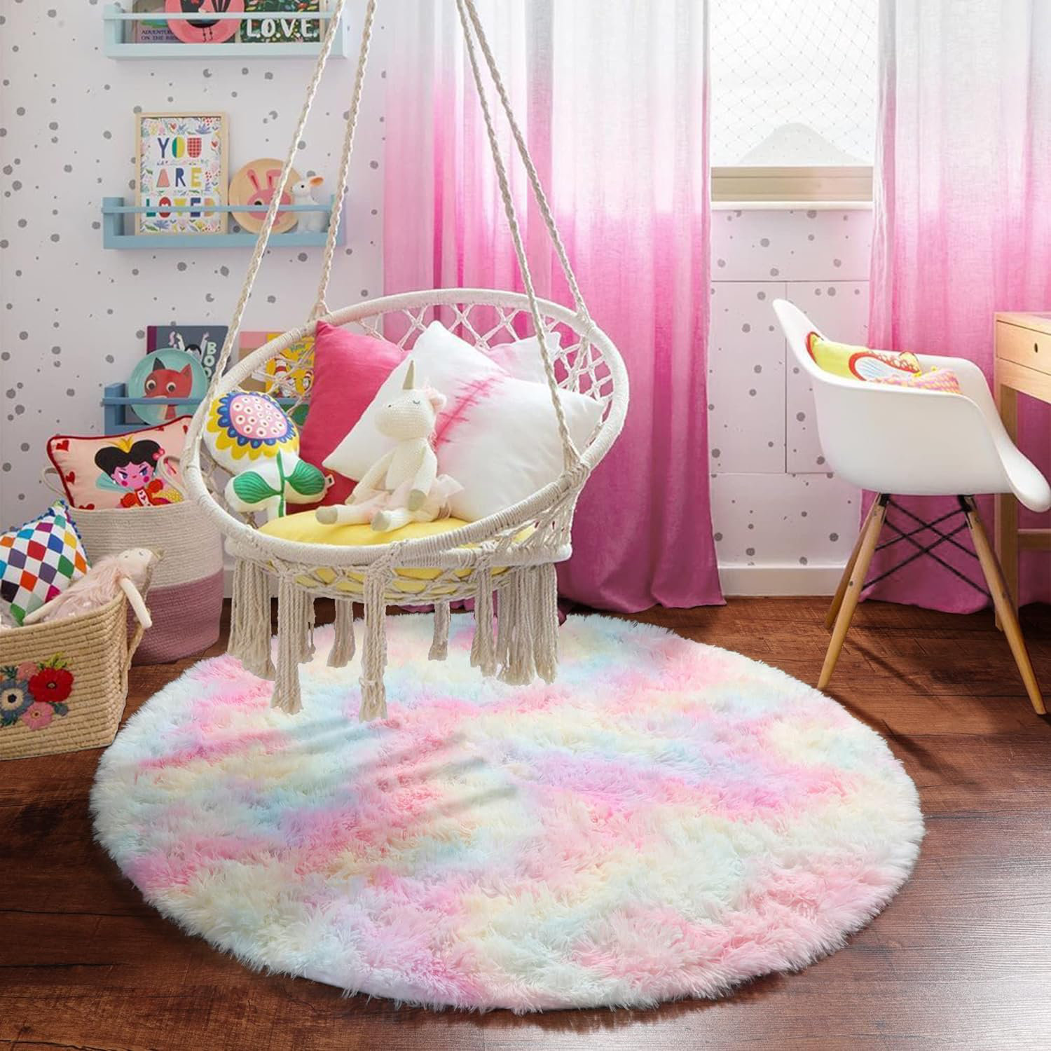 Granij Circle Rugs For Kids Bedroom, Fluffy Carpets, Shaggy Rugs Small ...