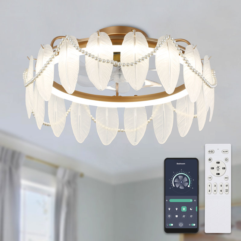 Mercer41 Thonda 19.7'' Modern Feather Shaped Crystal Ceiling Fan with ...