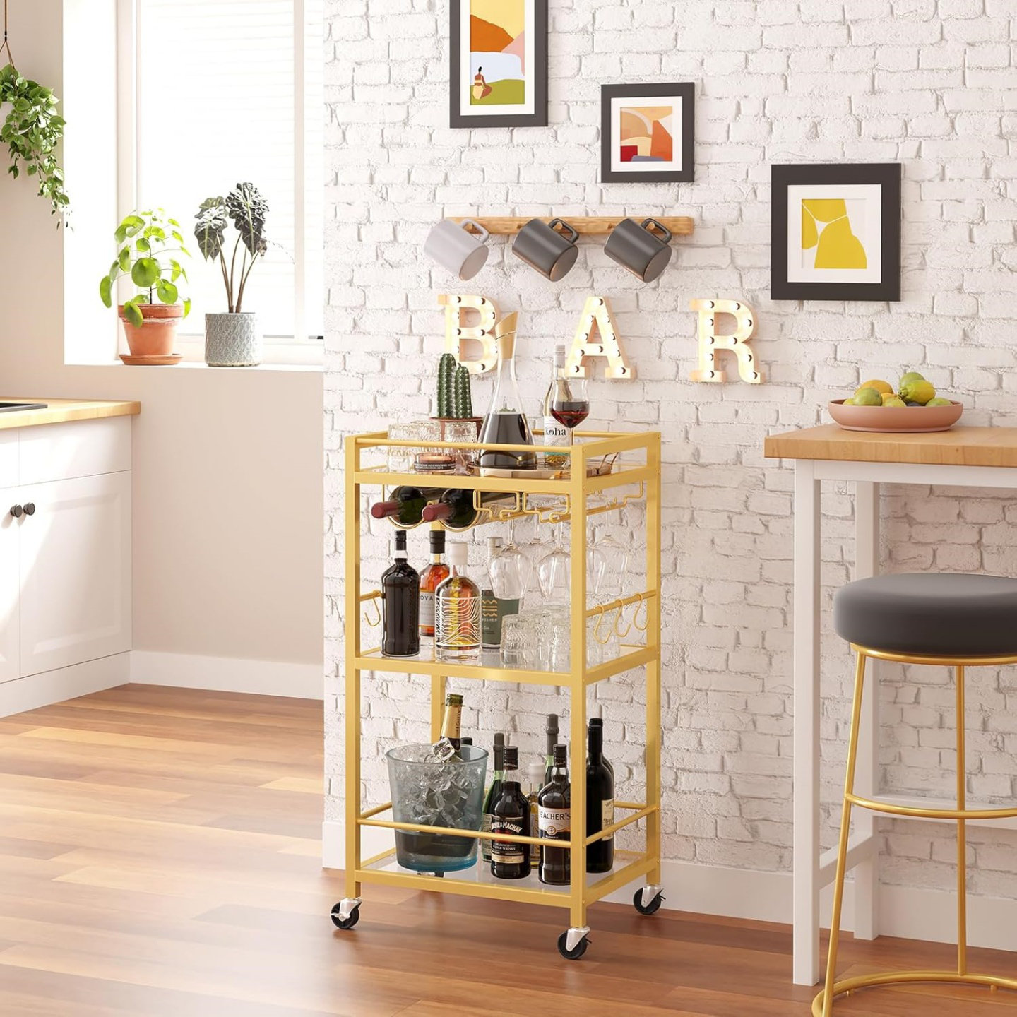 Mercer41 Bar Cart with 3-Tier Mirrored Shelf | Wayfair