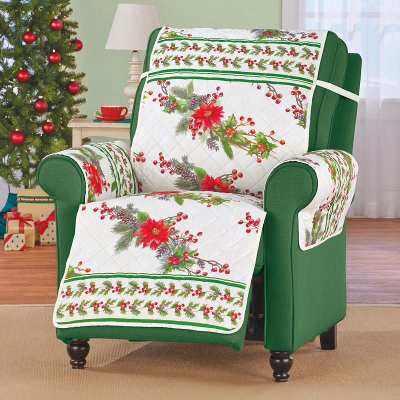The Holiday Aisle® Holiday Poinsettia Festive Quilted Furniture ...