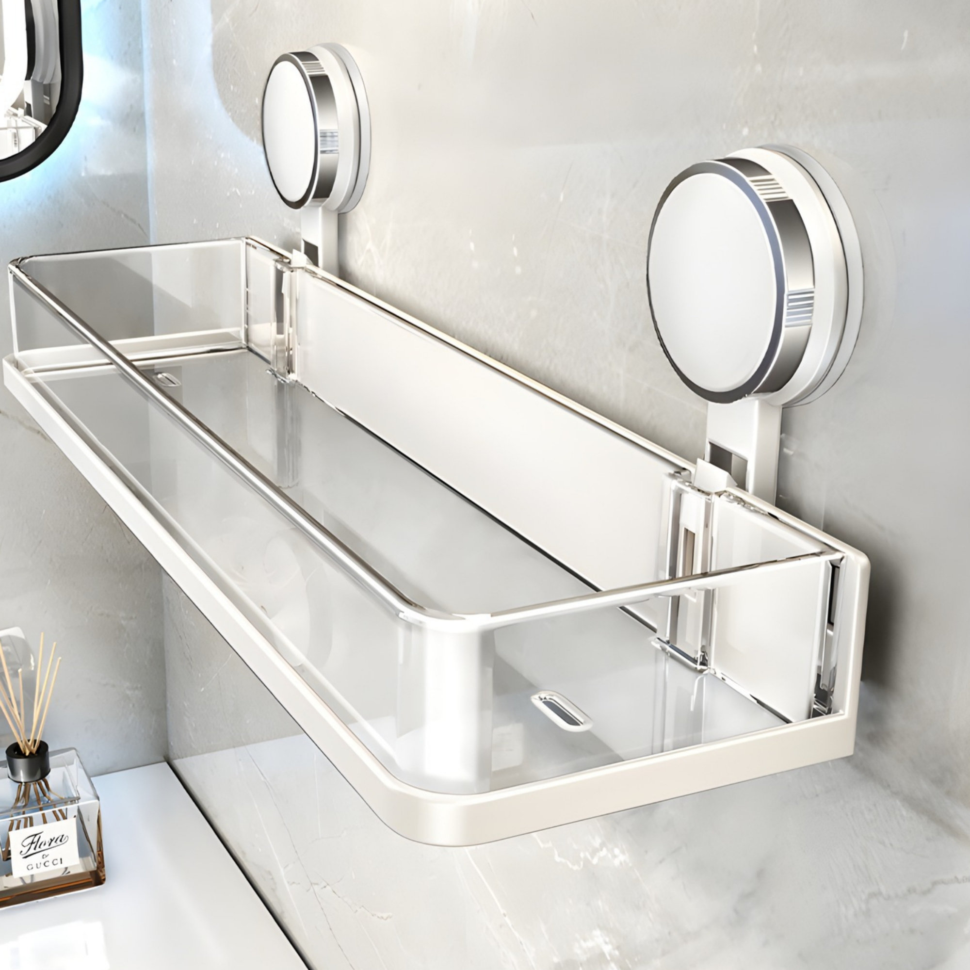 Rebrilliant Moonlight Single-Layer Suction Cup Storage Rack, Non Perforated Wall Mounted ...