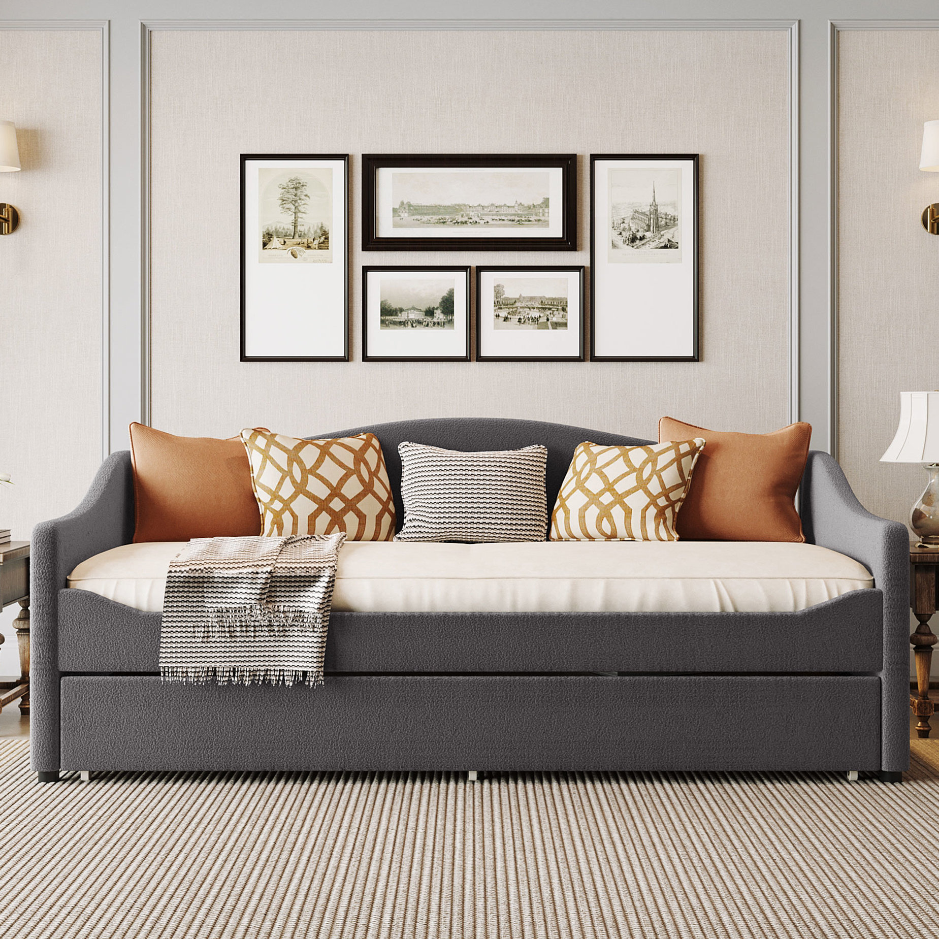 Mercer41 Modern Twin Upholstered Daybed With Adjustable Trundle Bed And ...