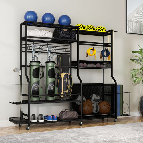 Arlmont & Co.85" 3 Golf Bags Storage Stand With Wheels,Multi-Use Sports ...