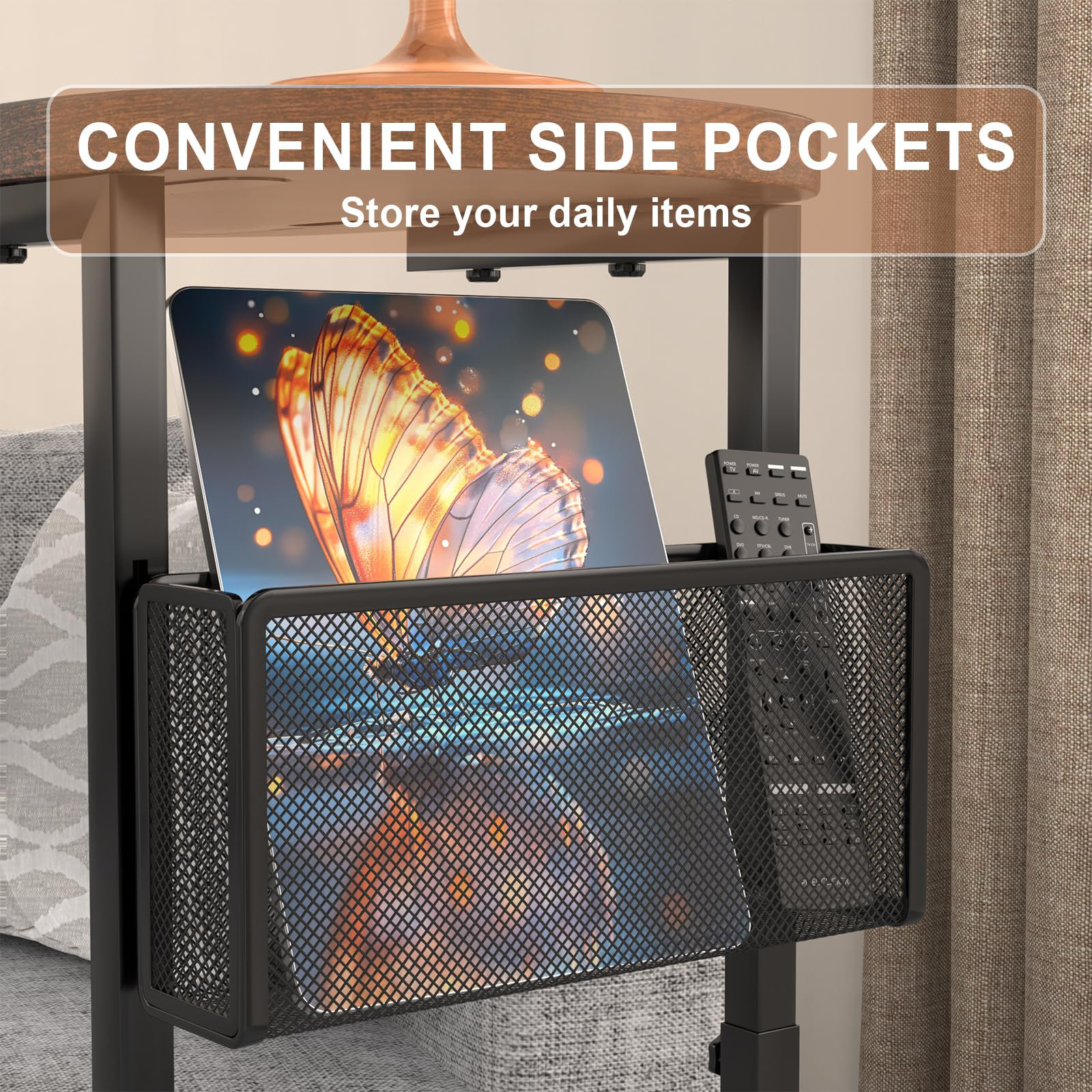 17 Stories Couch Arm Table With Large Tabletop, Tv Tray Table ...