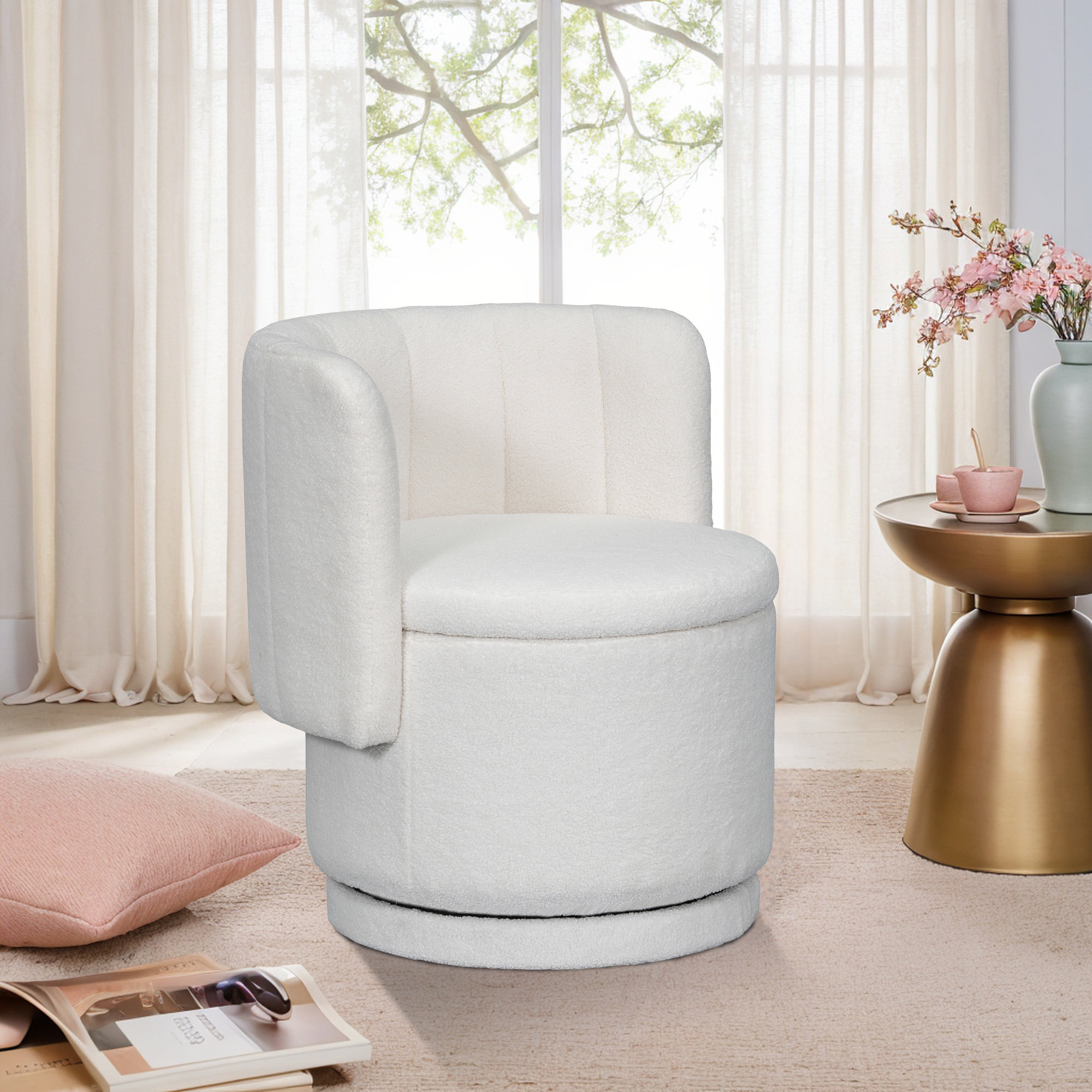 Latitude Run® Upholstered 360° Swivel Barrel Chair With Storage | Wayfair