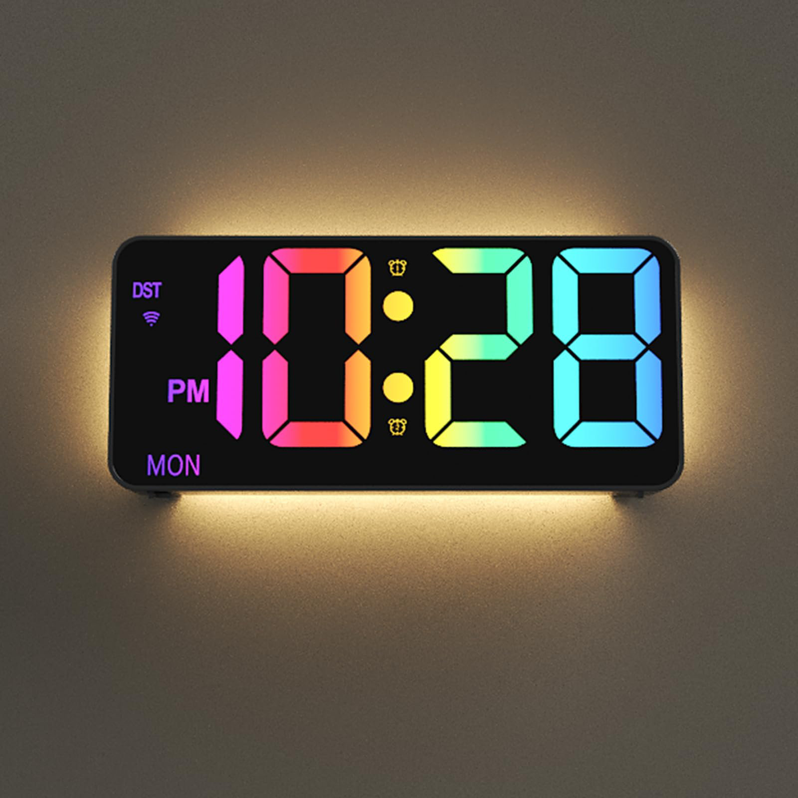 Ivy Bronx Digital Wall Clock With Night Light, Digital Clock With 8 RGB ...