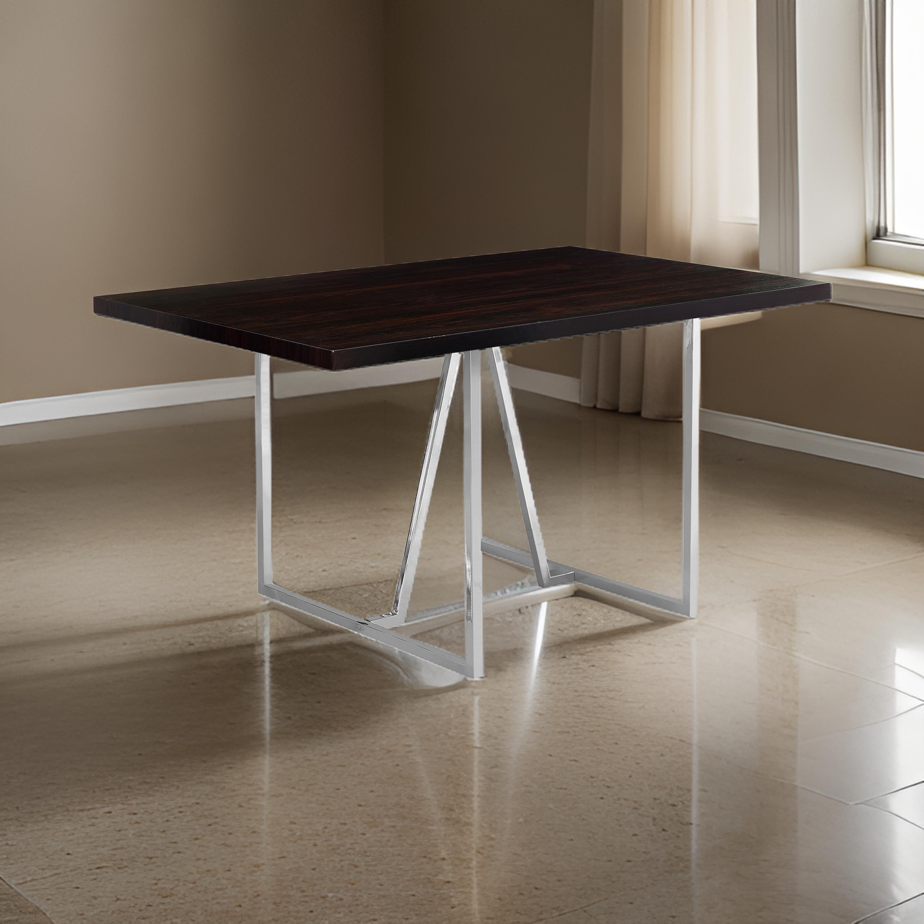 Benjara Kathy Dining Table, 60 Inch Rectangular Black, U Shape Chrome ...