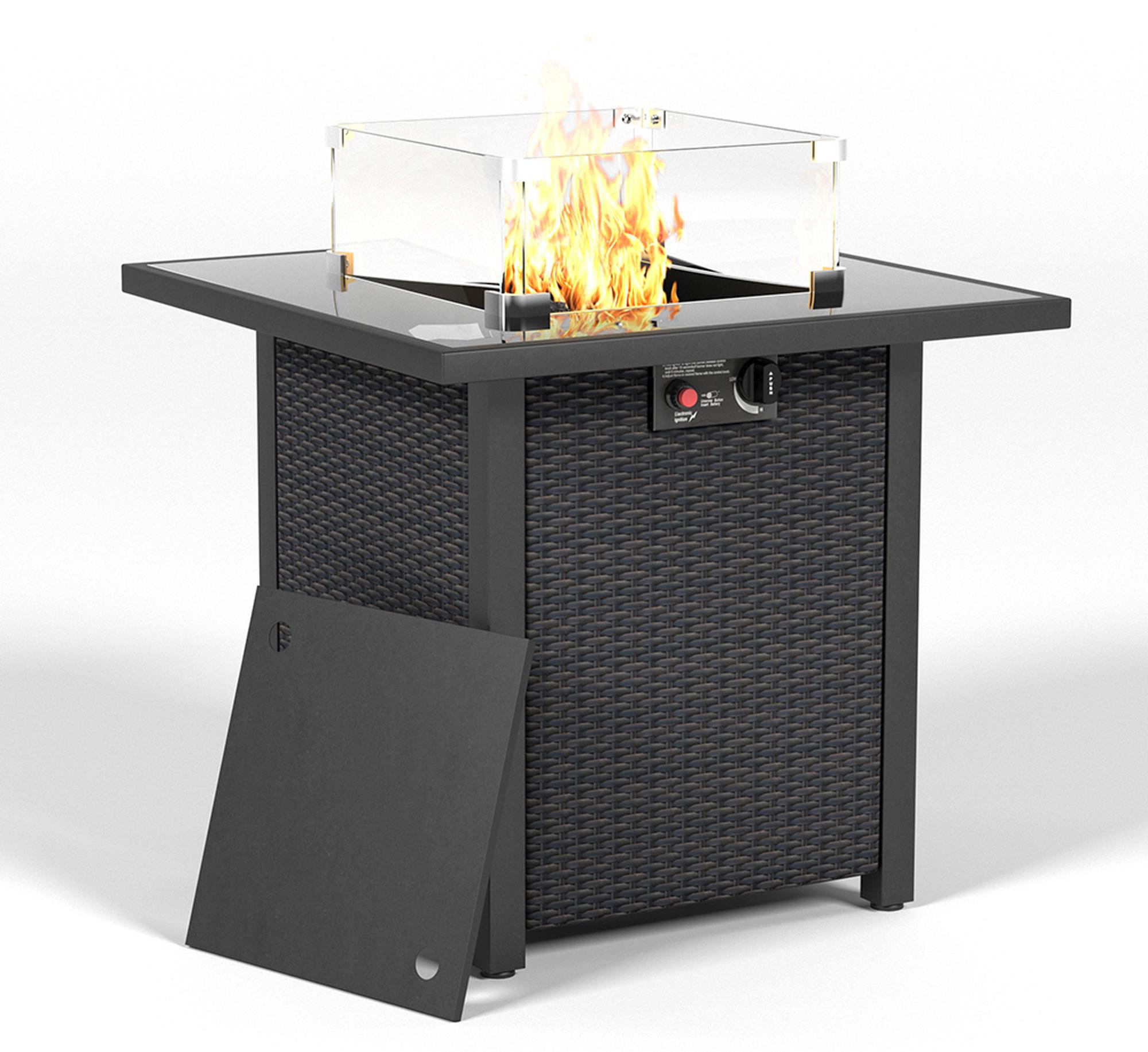 Latitude Run® 28 Inch Propane Fire Pit Table, Rattan & Wicker-Look ...