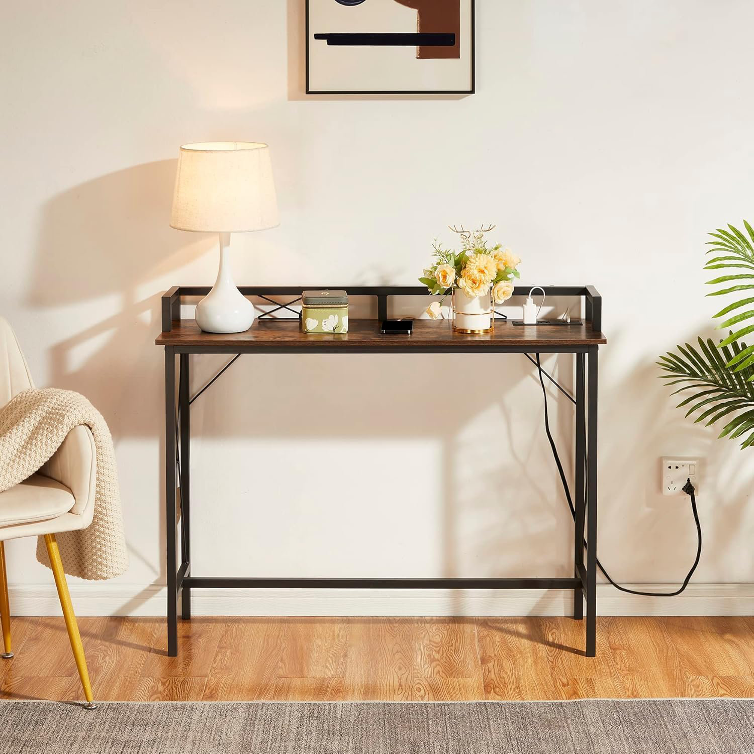 17 Stories Narrow Charging Console Table With Built-In Outlets And USB ...