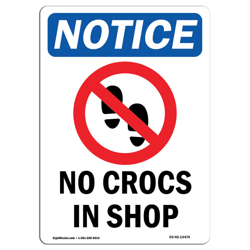 SignMission No Crocs in Shop Sign with Symbol | Wayfair