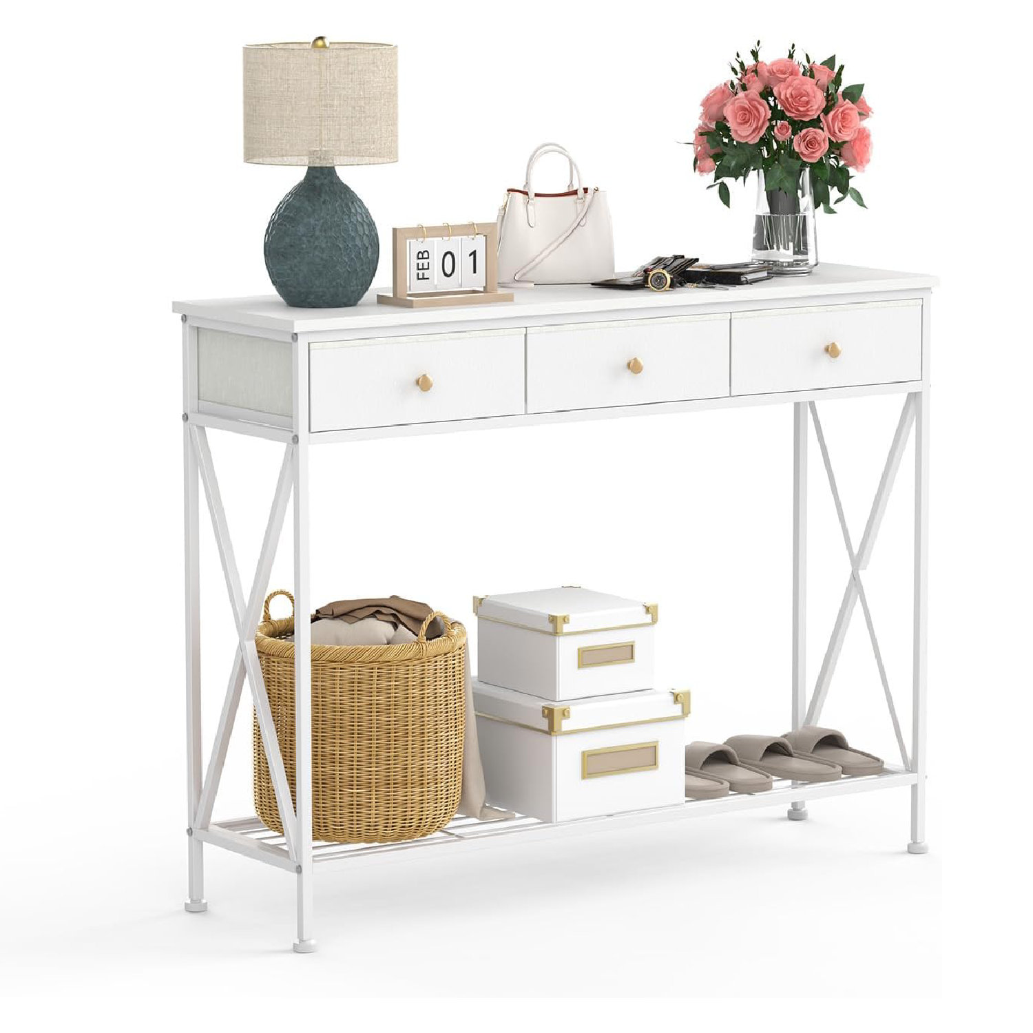 Gracie Oaks Entryway Table with Open Shelf Fabric Storage - Wayfair Canada
