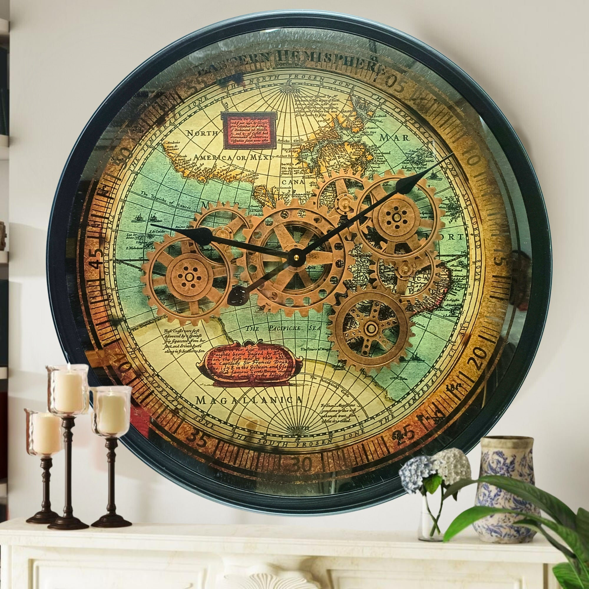 THE GEARS CLOCK Wall Clock with Real Moving Gears PO-LI_ 24 in Round ...