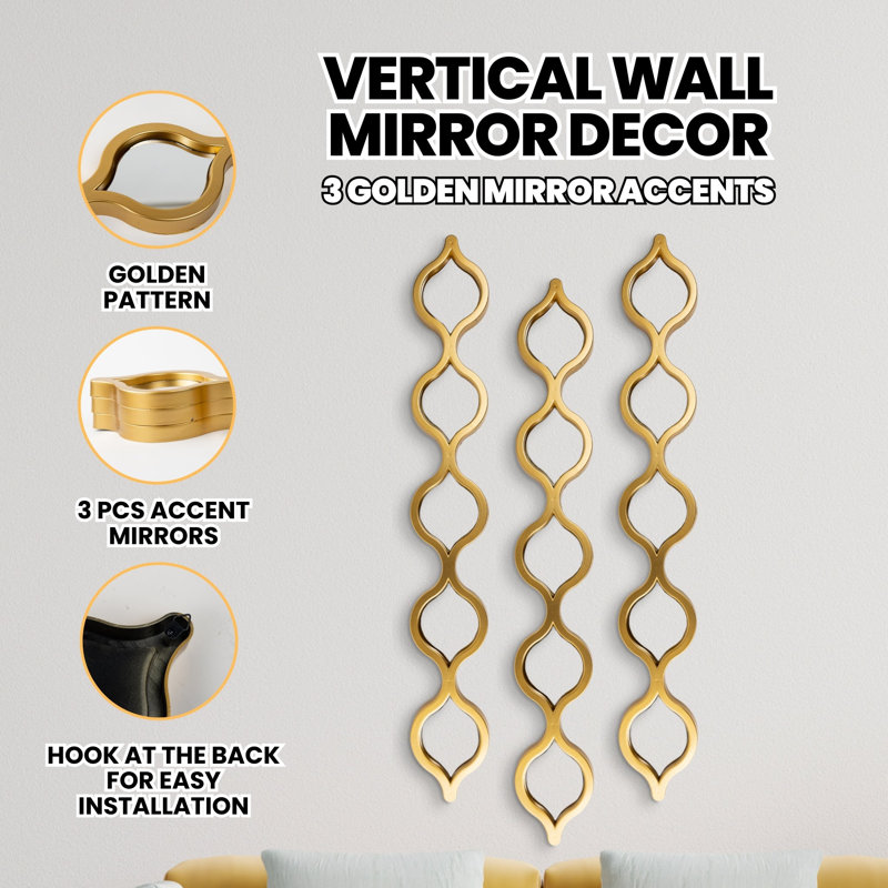 Mercer41 Hoscar 3 Piece Vertical Decorative Wall Mirror Set, Teardrop ...