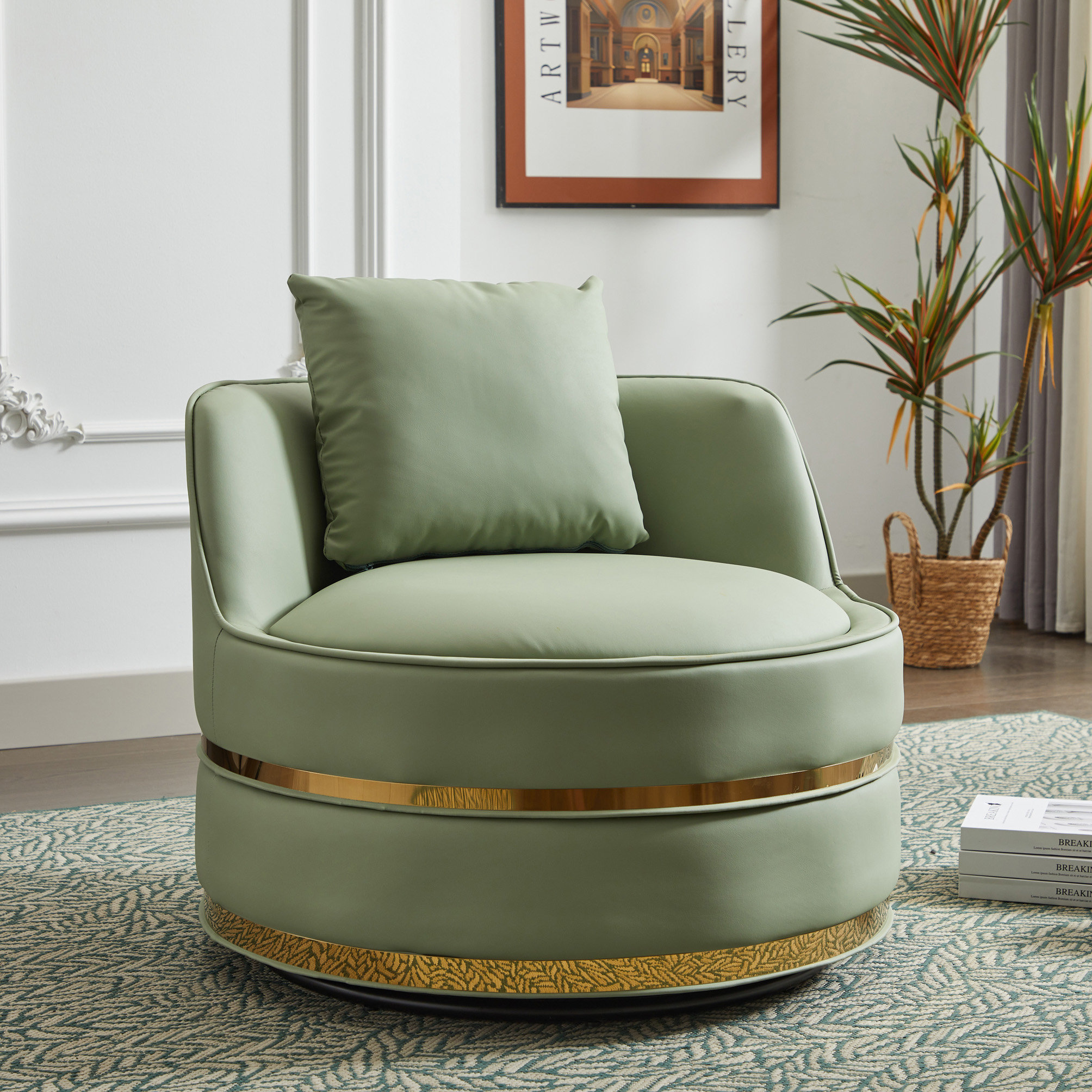 Mercer41 Jacaria Faux Leather Swivel Barrel Chair | Wayfair