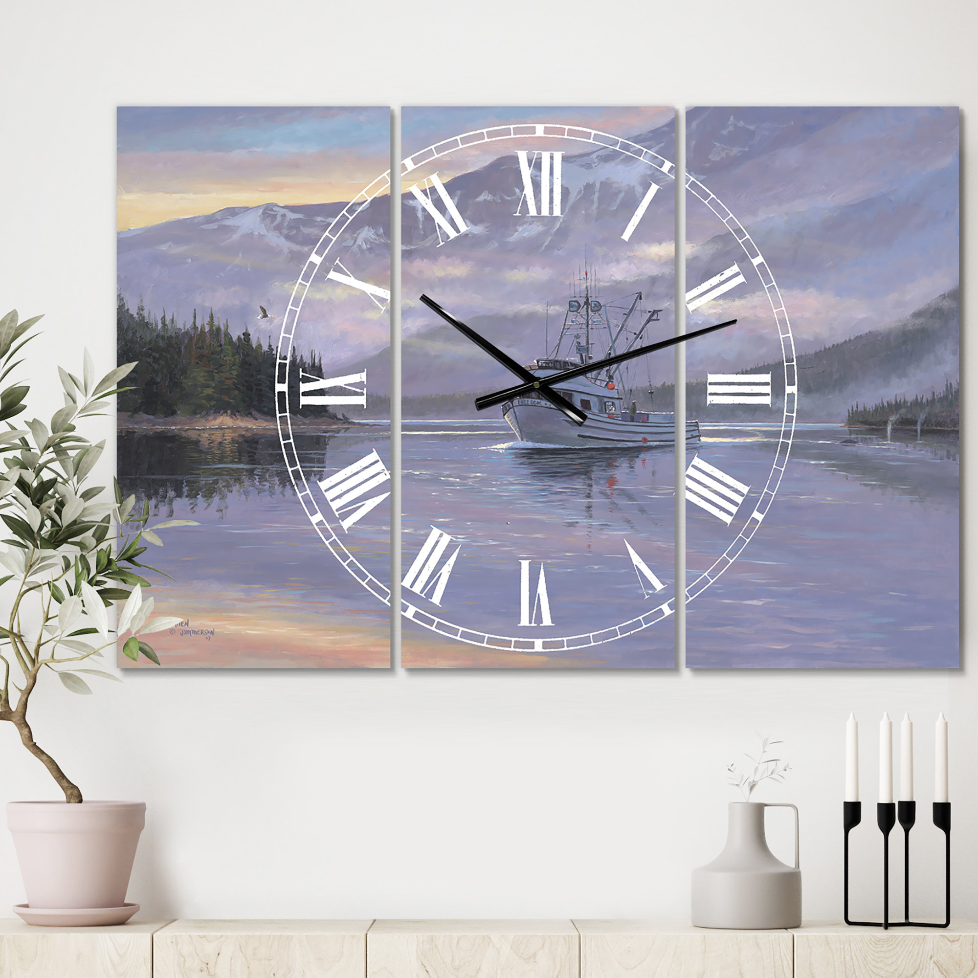 East Urban Home Oversized The Last Frontier 3 Panels Wall Clock | Wayfair