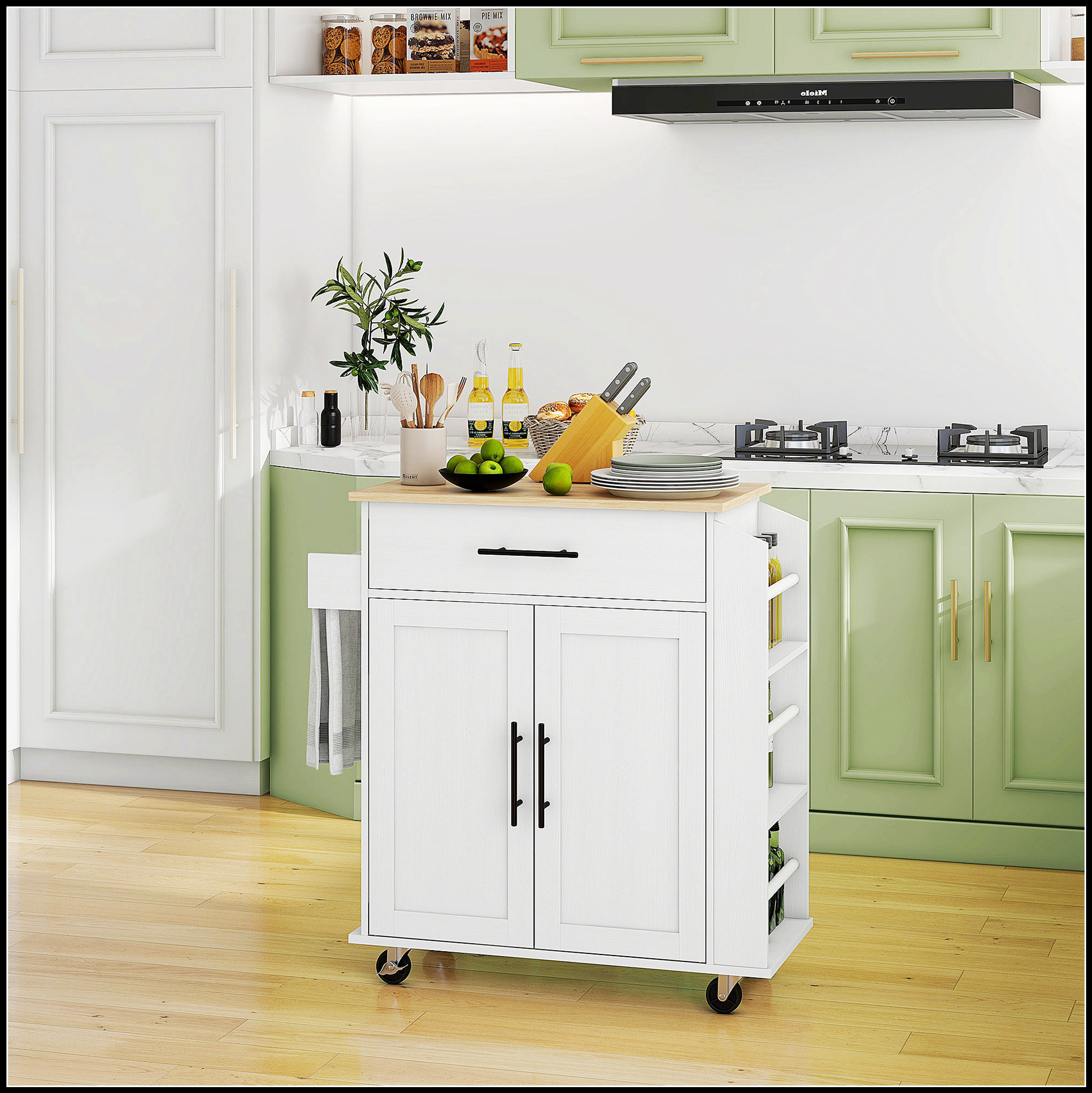 Hokku Designs Versatile Rolling Kitchen Island with Storage, AC Outlets ...