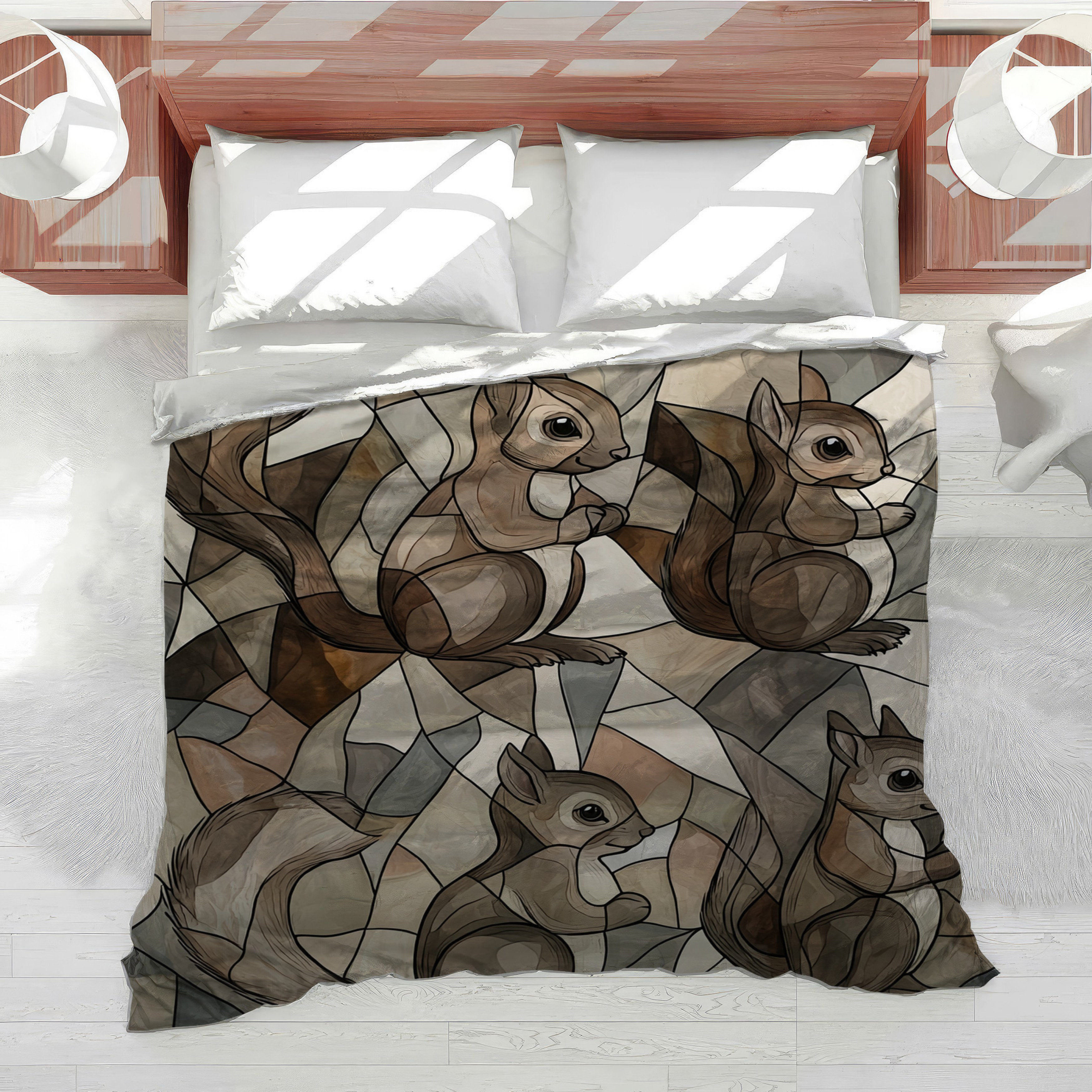 VisionDecor Squirrels Bedding Animals Comforter Mid Century Modern ...