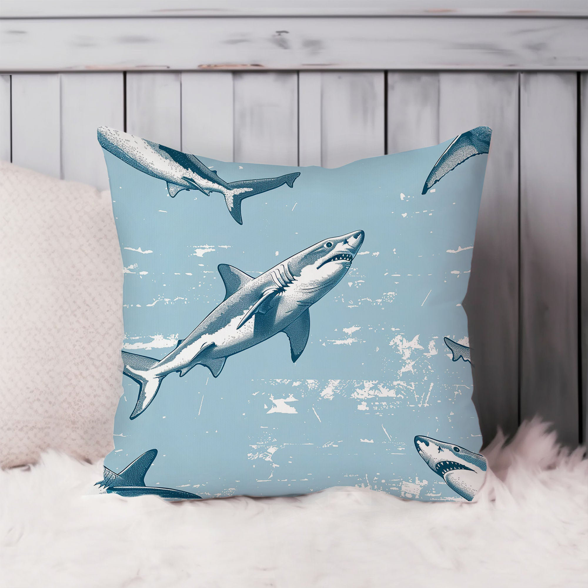 Ethan Taylor Animals Sharks Pattern II Ocean Sea Animals Shark Pillow ...