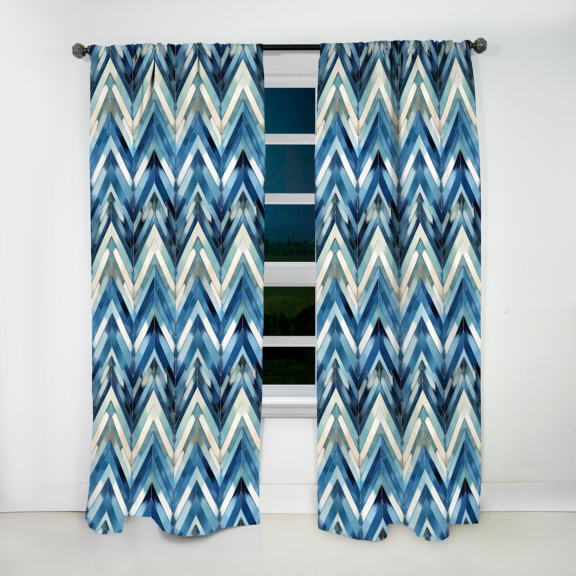 Design Art Vintage Cobalt Blue White Chevron Geometric I - Chevron ...
