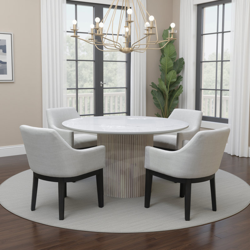 Joss & Main Fairmont Quartz Top Round Dining Table, White Wash Base ...