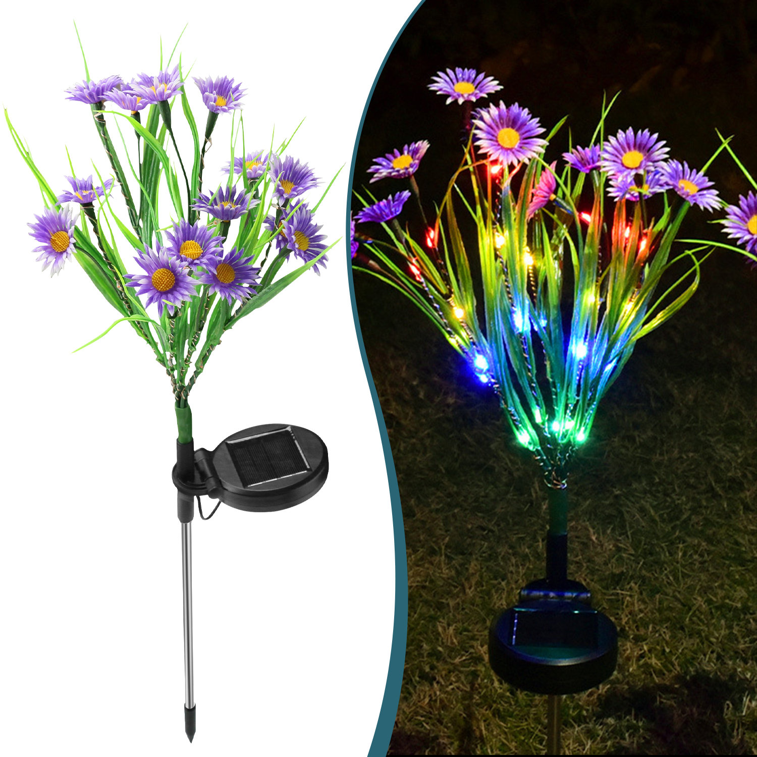 Liwarace 4 Color Solar Powered Flower Lights Pathway Lamp (Set of 2 ...
